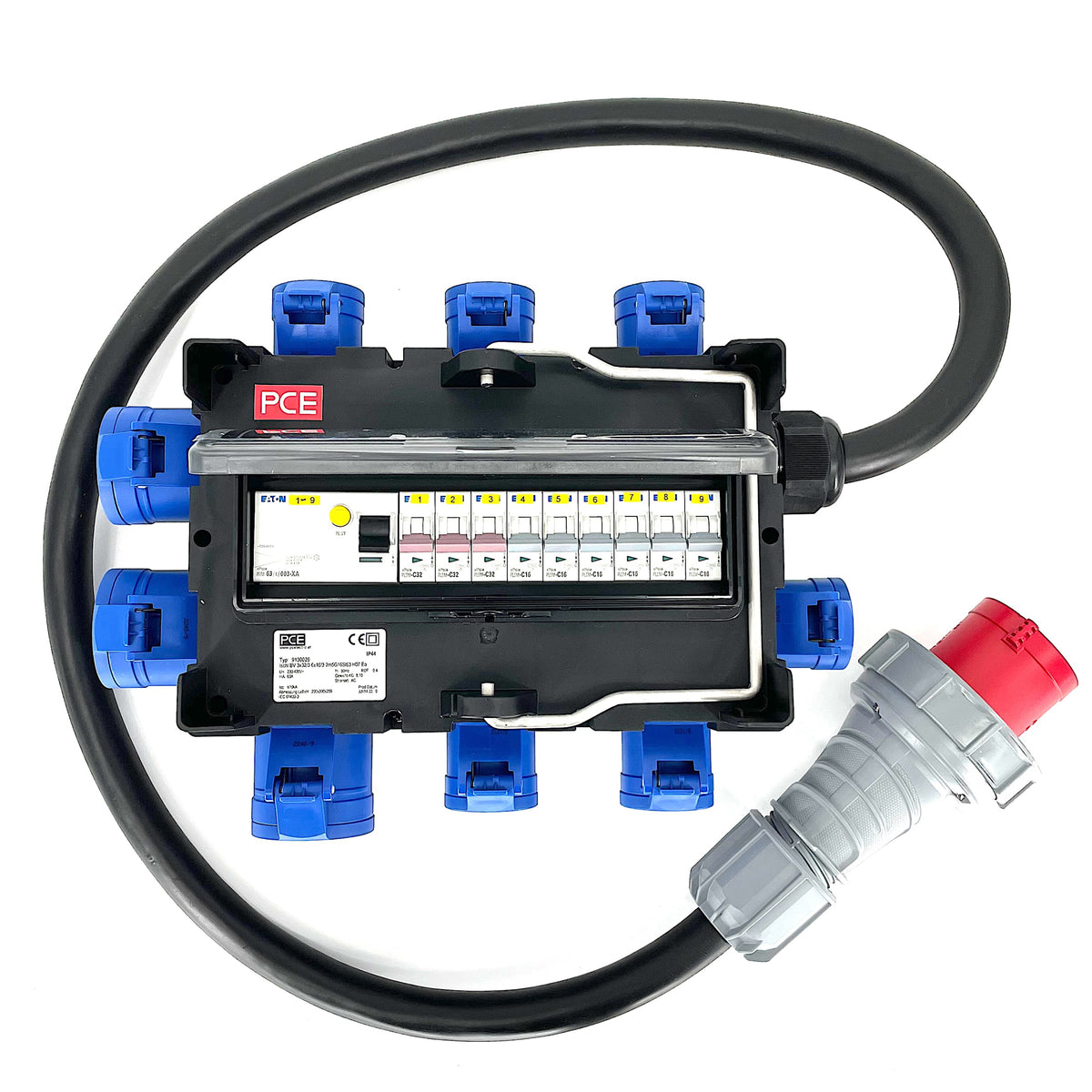 PCE ISCHL Power Distribution Box 63A 5 Pin 400V 3 Phase with RCD/MCB ...