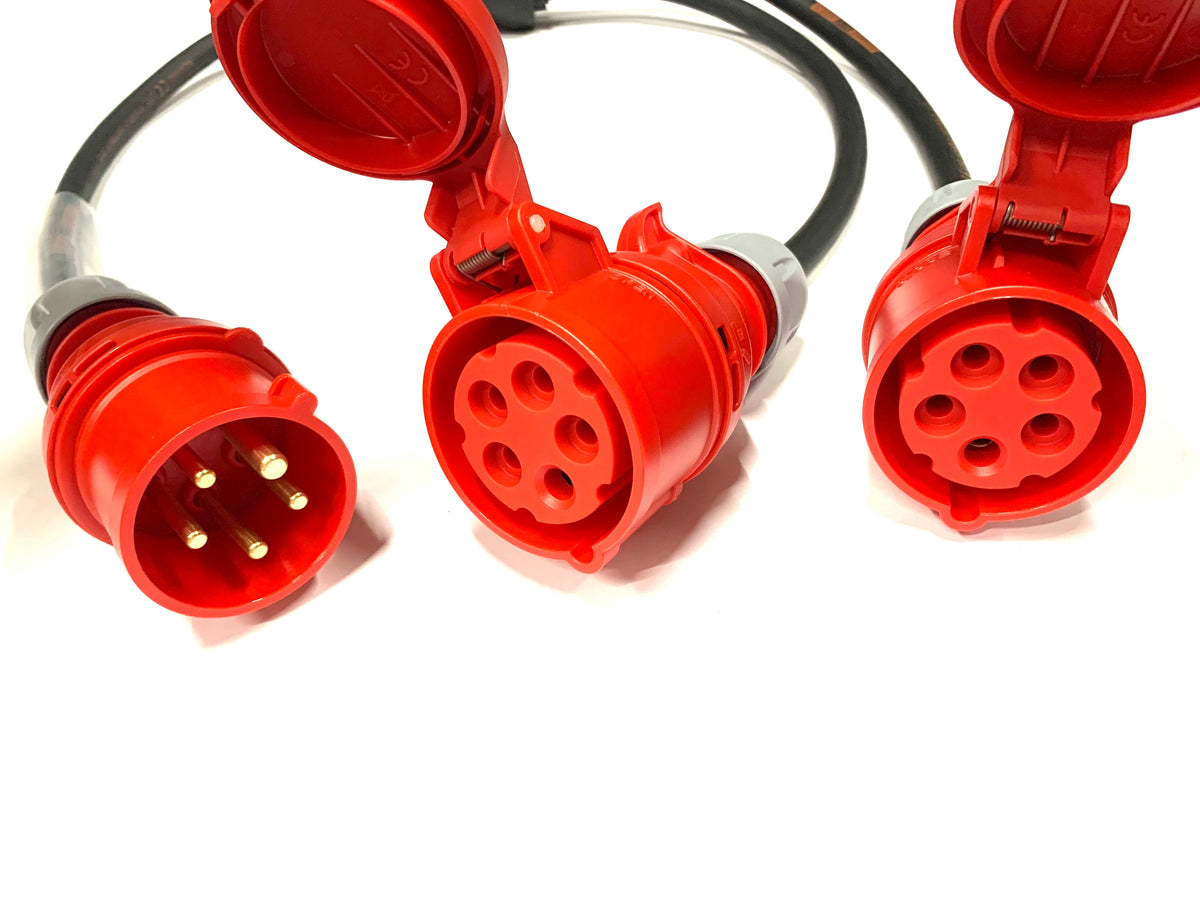 16A 400V 5 Pin 3 Phase Soft Y Splitter Adaptor Lead with Heavy Duty ...