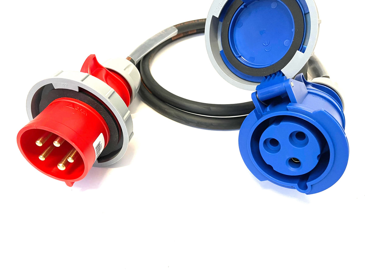 32A 5 Pin 400V 3 Phase Plug to 32A 3 Pin 230V 1 Phase Socket Adaptor ...